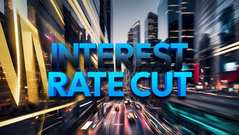 The Interest Rate Cut Text with Cityscape Background Stock Illustration ...