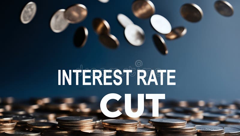 The Interest Rate Cut Text with Coins Fall Background Stock ...