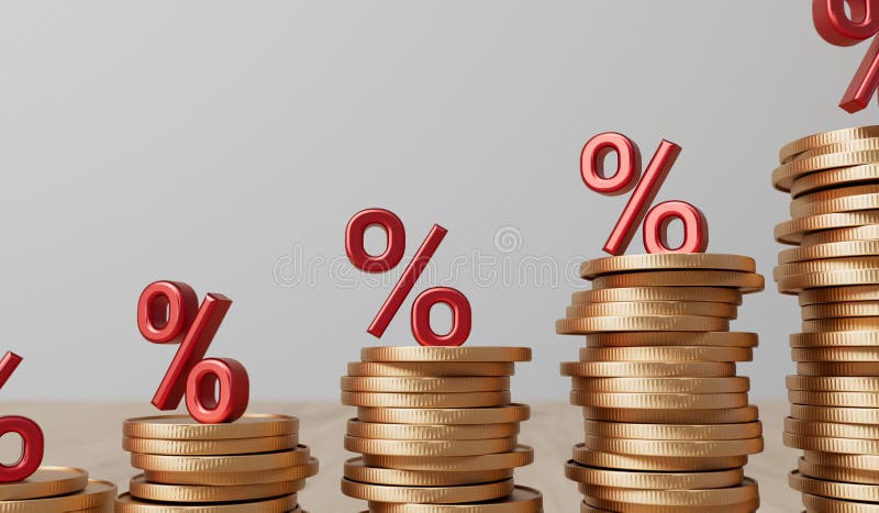 Interest Rate and Rising Inflation Concept. Red Percentage Symbol with ...