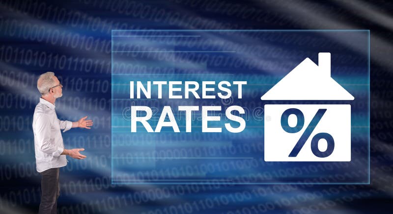 An Interest Rates Concept Explained by a Businessman on a Wall Screen ...
