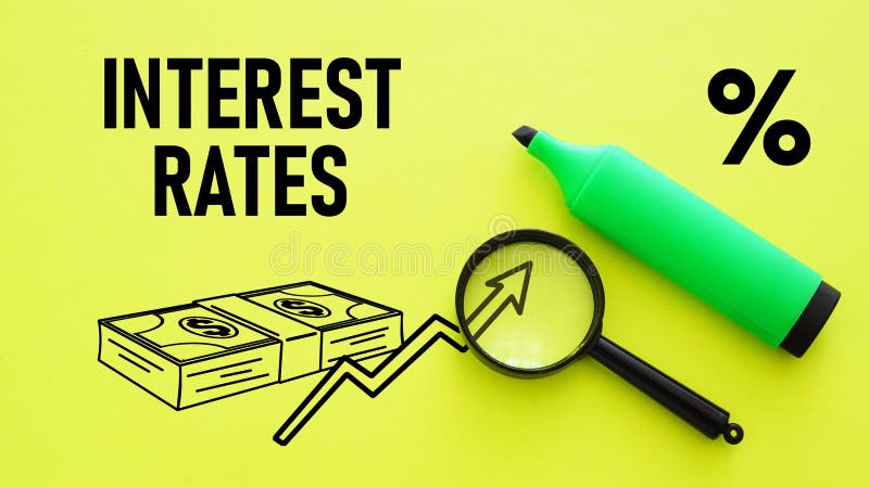 Interest Rates are Shown Using the Text and Photo of Magnifying Glass ...
