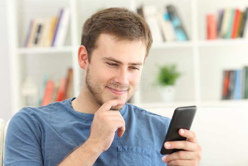 Man Dating on Line with a Smart Phone at Home Stock Photo - Image of ...