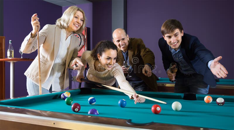 Interested Middle Class People Playing Pool Game in Billiard Club Stock ...