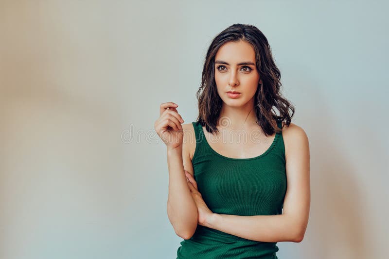 Interested Woman Looking To the Side Stock Image - Image of thinking ...