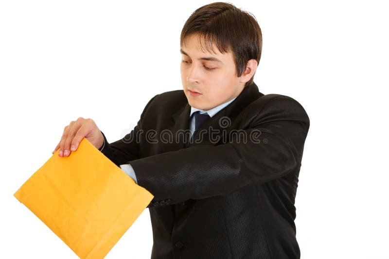 Interested Young Businessman Checking Parcel Stock Photo - Image of ...