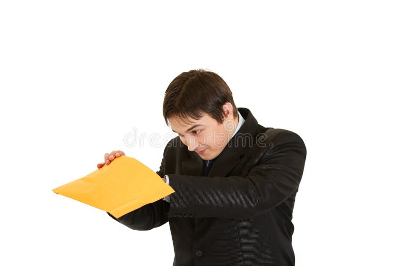 Interested Young Businessman Checking Parcel Stock Image - Image of ...