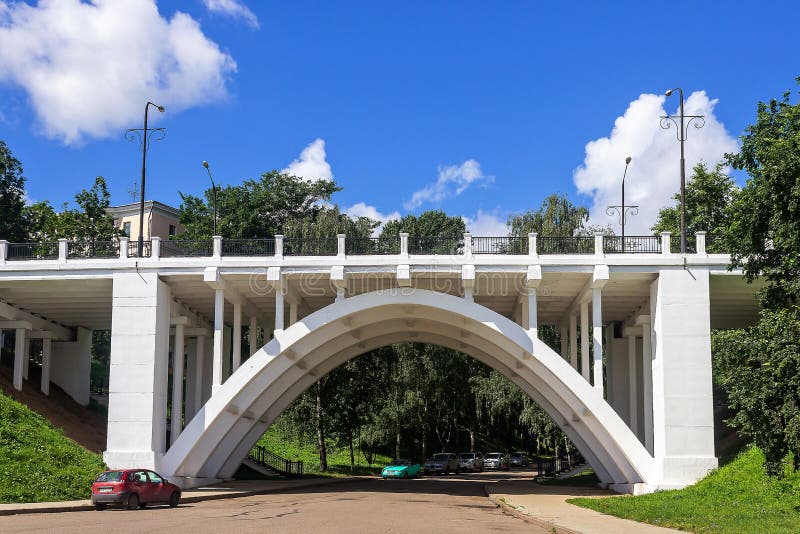 Russia, Yaroslavl, July 2020. Modern Concrete Bridge Across the Street ...