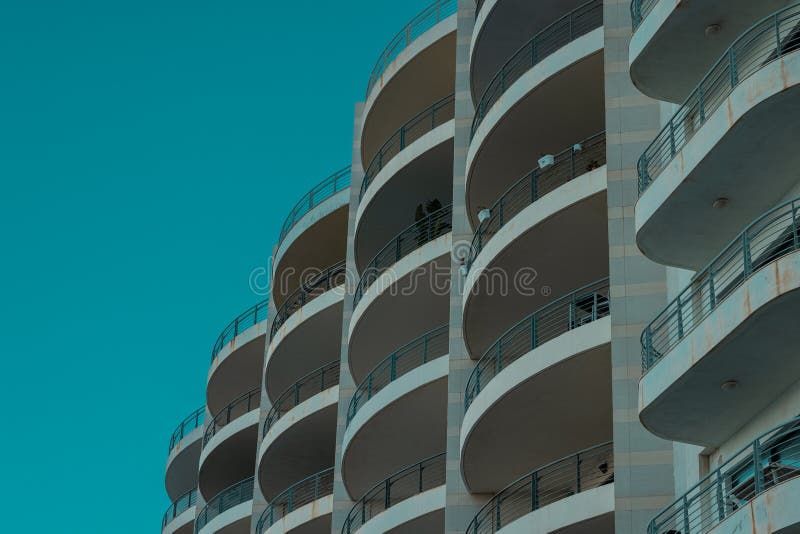 Interesting Arhitectural Round Elements of Building or Hotel. Multiple ...