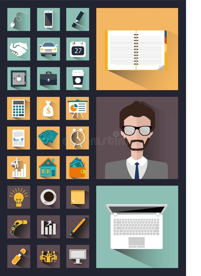 30 Interesting Business Icons in the Style of Flat Stock Illustration ...