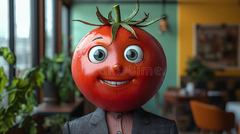 Interesting Character with a Tomato Head in a Modern Restaurant Setting ...