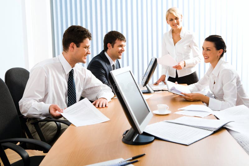 Group of People Having Fun during Informal Business Meeting Stock Image ...