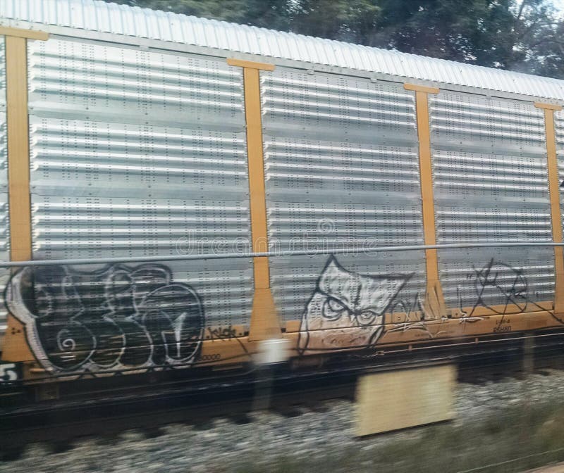 Interesting Graffiti on a Freight Train Stock Photo - Image of rails ...