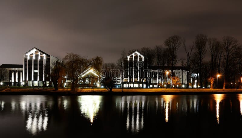 Interesting Hotel on the Coast of the River in the Evening Stock Image ...