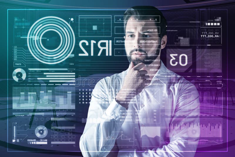 Clever employee at desktop stock photo. Image of information - 233638138