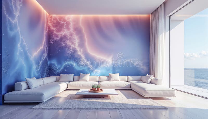 Interesting Interior of a Modern Living Room with a Space Theme Stock ...