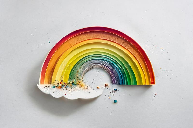 Interesting Painted-look Rainbow with White Background Stock ...