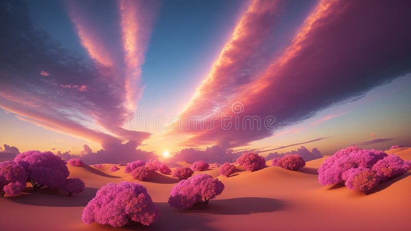 An Interesting Picture of a Pink Desert with Trees in the Foreground AI ...