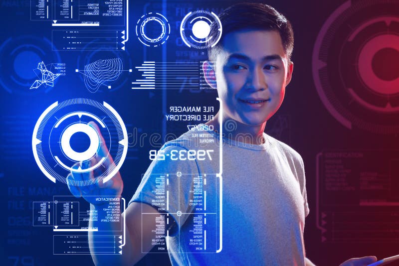 Happy Young Man Looking Satisfied with His Work while Touching the ... Happy Young Man Looking Satisfied with His Work while Touching the ...