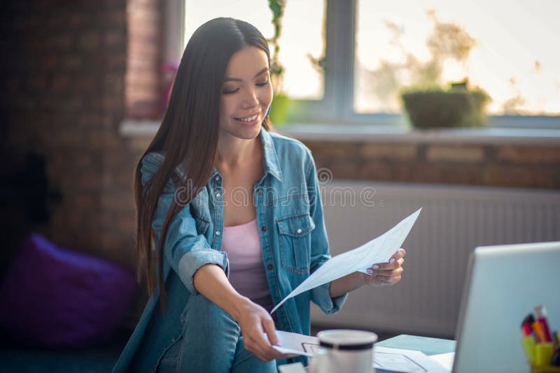 Nice Cheerful Woman Focusing on Her Work Stock Photo - Image of ...