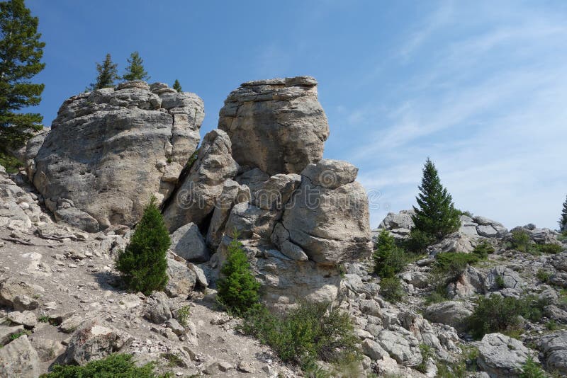 Interesting Rock Formations at Yellowstone Stock Image - Image of blue ...