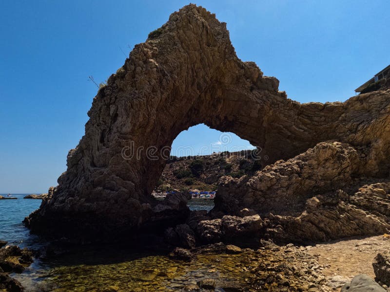 Interesting Rock Structure in Stegna Beach Stock Image - Image of cape ...