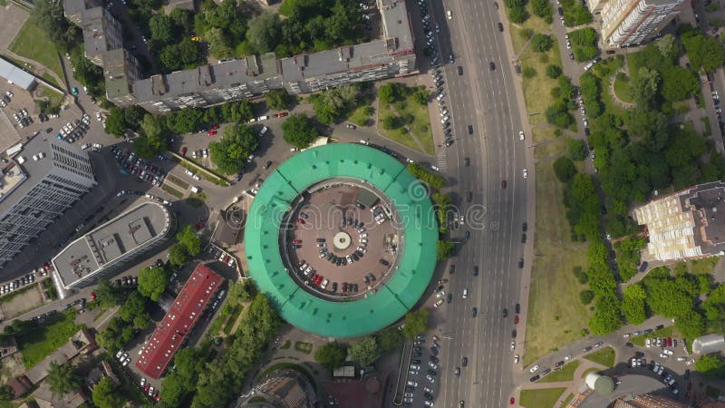 Interesting Round Shape of the Building with a Green Roof Stock Video ...