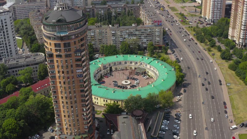Interesting Round Shape of the Building with a Green Roof Stock Video ...