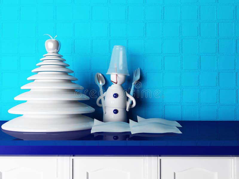 Interesting Snowman Near the Christmas Tree Stock Illustration ...