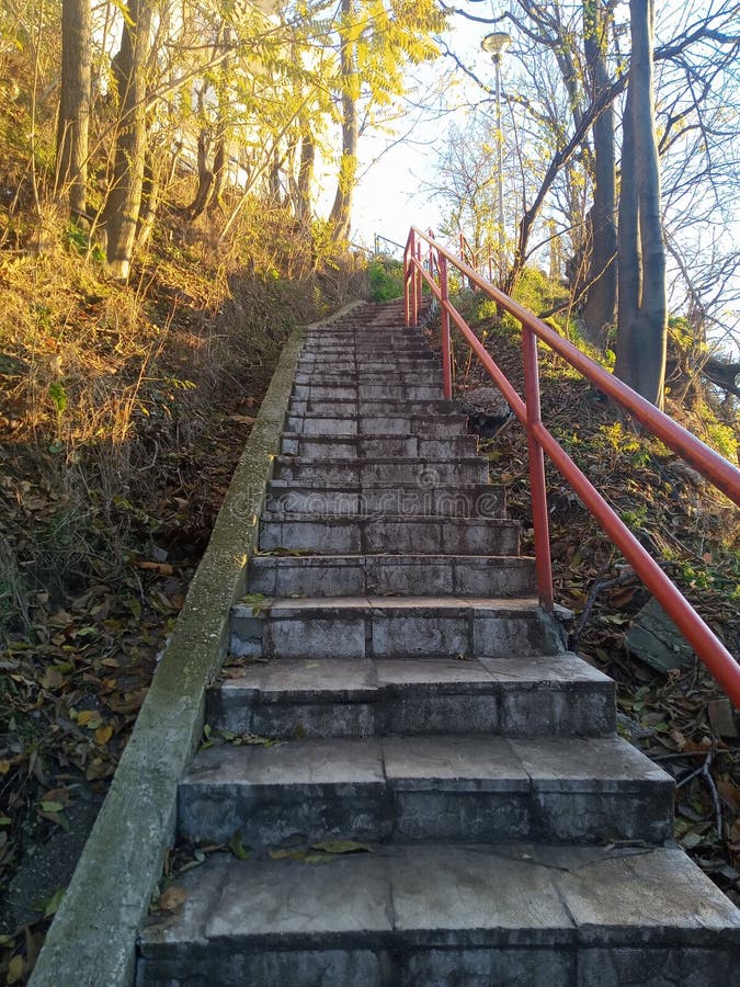 An Interesting Steep Staircase in the Suburbs Stock Photo - Image of ...
