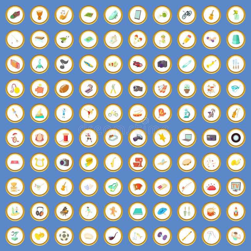 100 Interests Icons Set Cartoon Vector Stock Vector - Illustration of ...