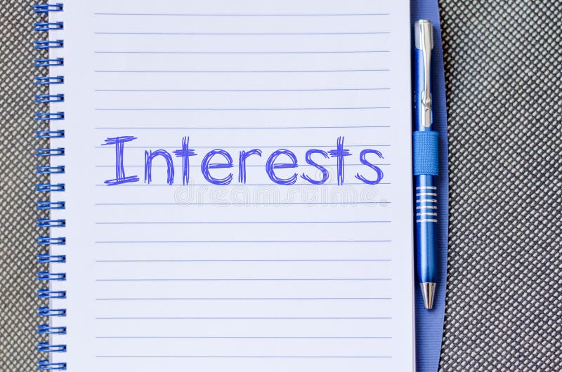 Interests Write on Notebook Stock Photo - Image of volume, price: 88508360