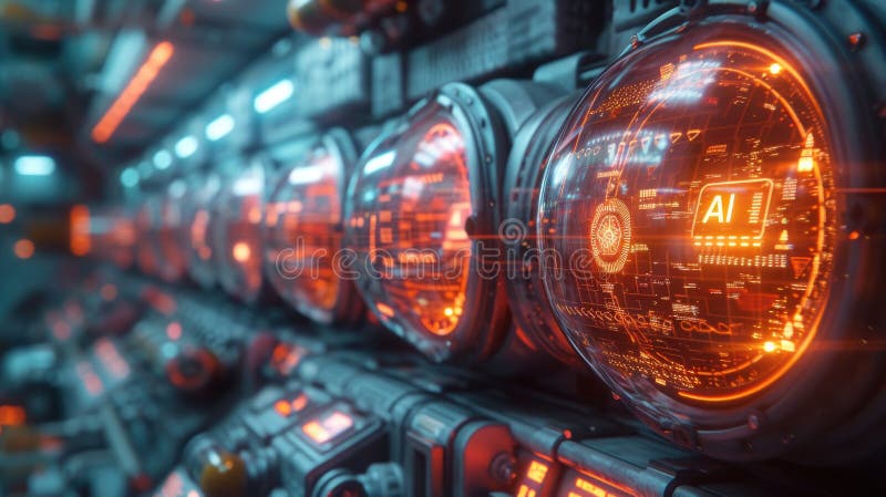 Interface of AI Machine in Futuristic Room, Computer Terminals in ...