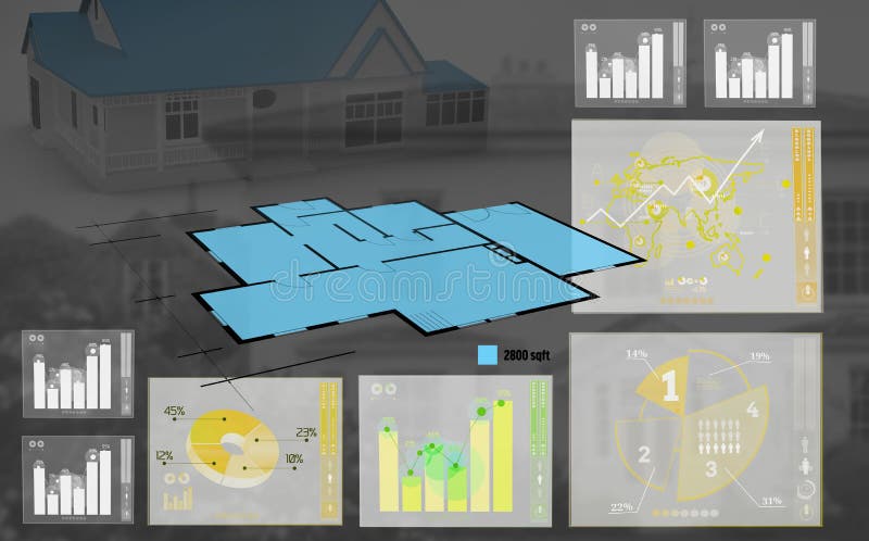 Interface Azul Sobre a Casa Ilustração Stock - Ilustração de planta ...