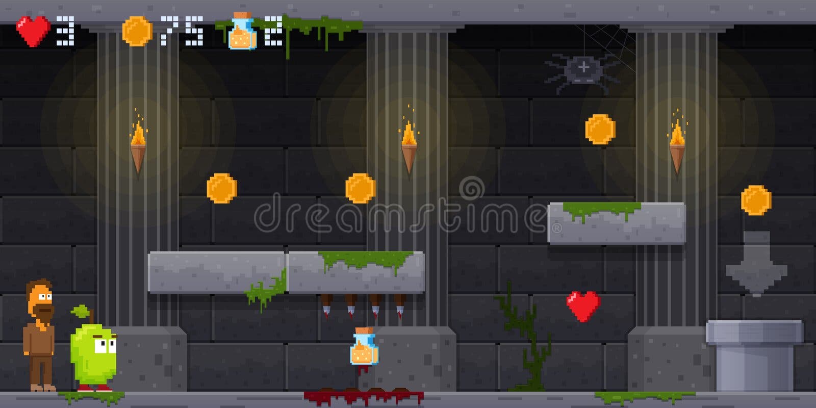 A Character in a Platformer Game Collecting Coins and Power. Gen Stock ...