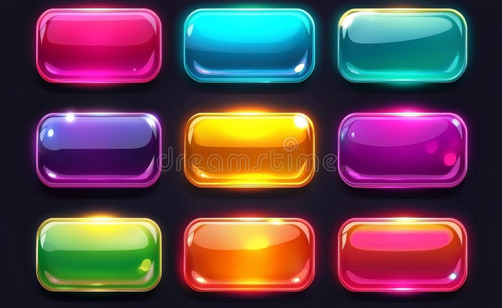An Interface with Bright, Glowing Buttons Highlighted on a Dark Surface ...