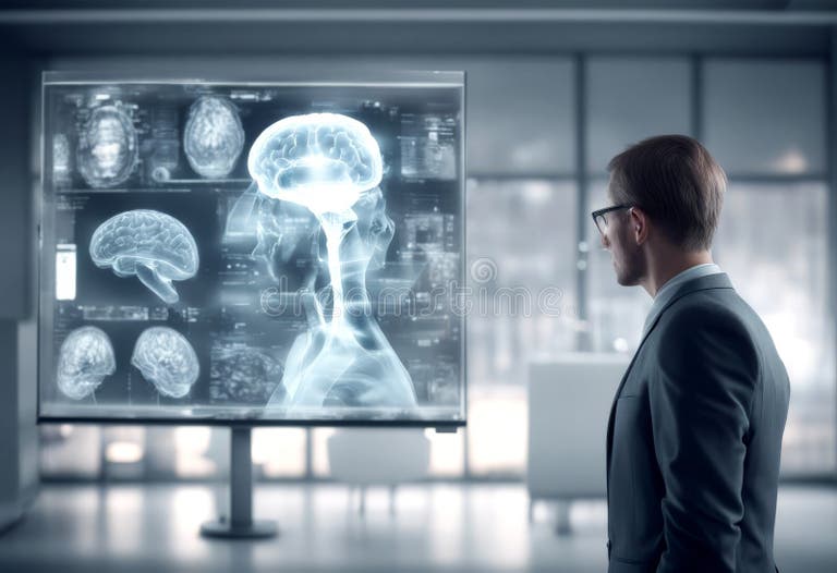 Interface Businessman Digital Brain Ray Using Rendering 3d Human Stock ...