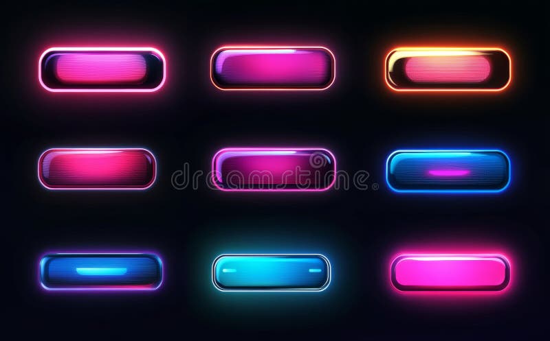 An Interface Design with Colorful Glowing Buttons on a Dark Background ...