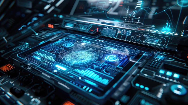 Interface of Digital Control Panel in Spaceship Cockpit or Command Room ...