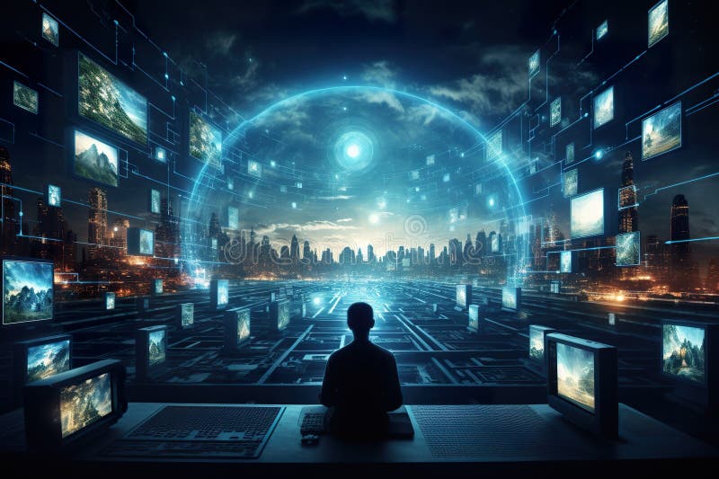 Interface the Distance Computer Digital Technology Background. Stock ...