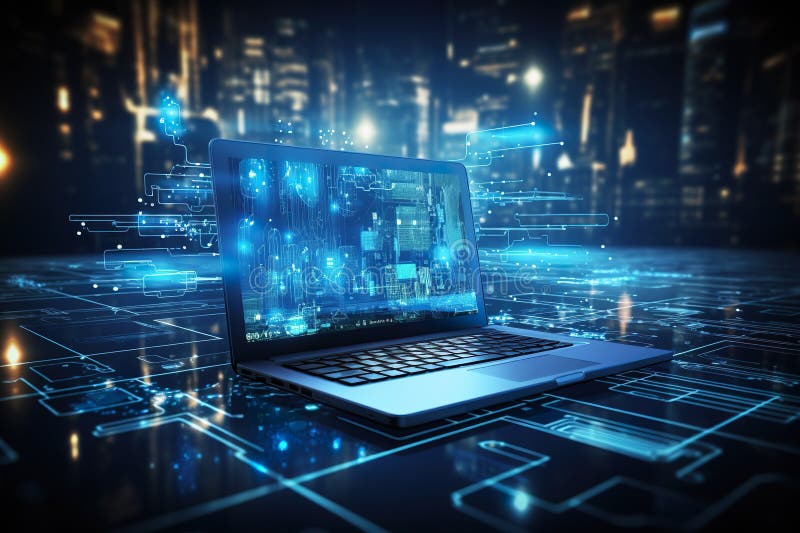 Interface the Distance Computer Digital Technology Background. Stock ...