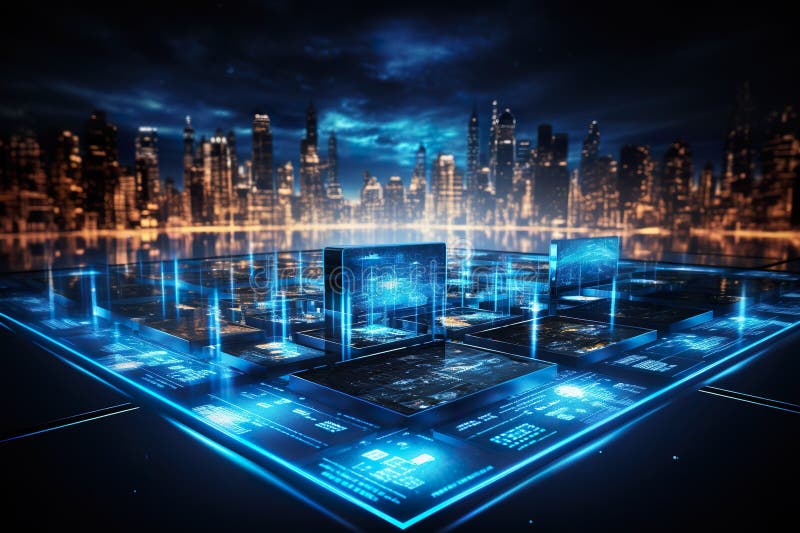 Interface the Distance Computer Digital Technology Background. Stock ...