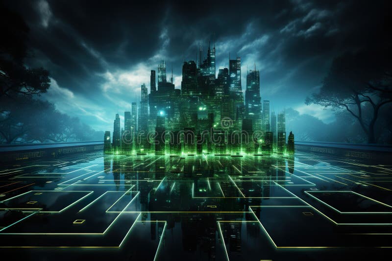 Interface the Distance Computer Digital Technology Background. Stock ...