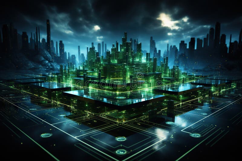 Interface the Distance Computer Digital Technology Background. Stock ...