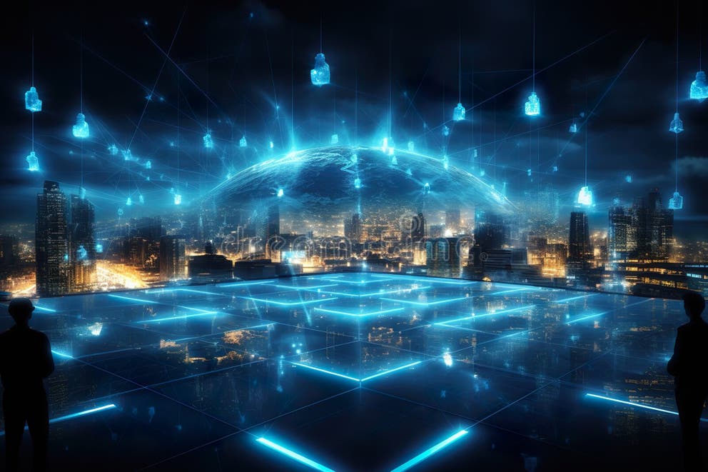 Interface the Distance Computer Digital Technology Background. Stock ...