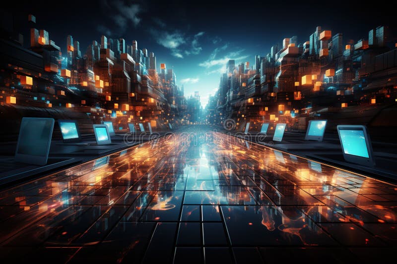 Interface the Distance Computer Digital Technology Background. Stock ...