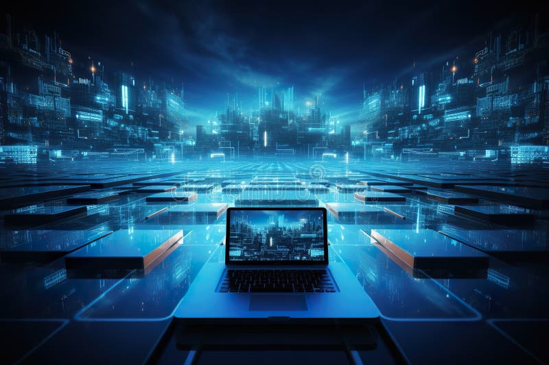 Interface the Distance Computer Digital Technology Background. Stock ...