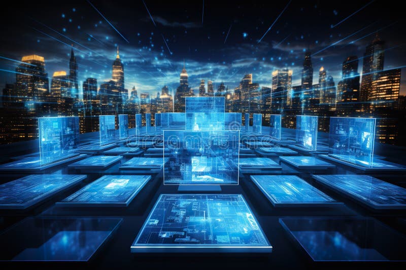 Interface the Distance Computer Digital Technology Background. Stock ...