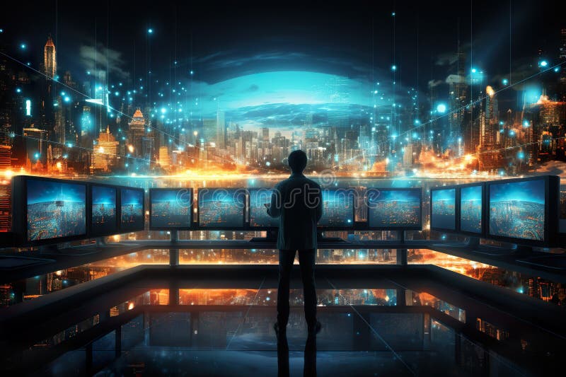 Interface the Distance Computer Digital Technology Background. Stock ...