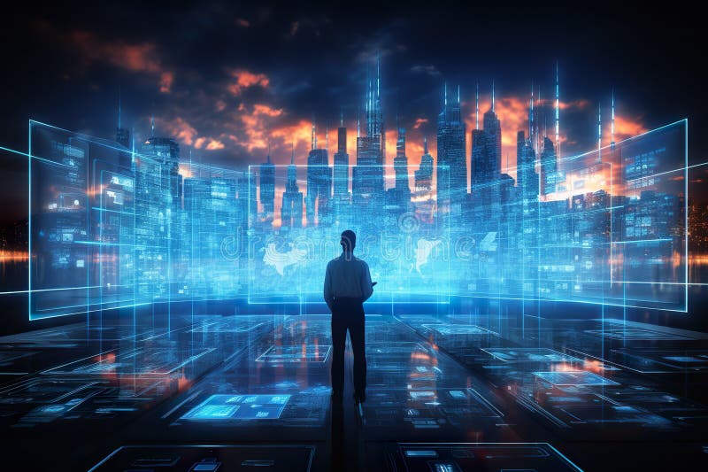 Interface the Distance Computer Digital Technology Background. Stock ...