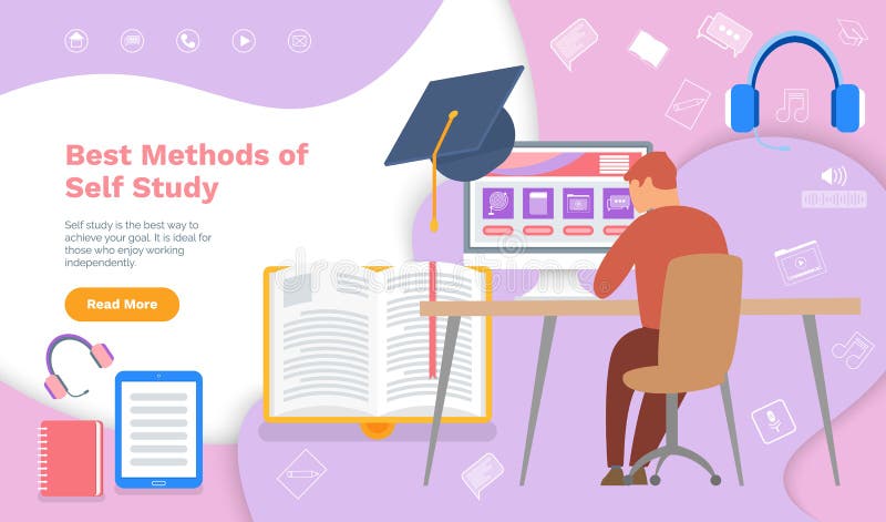 Best Methods of Self Study Concept. Man Using Program for Distance ...